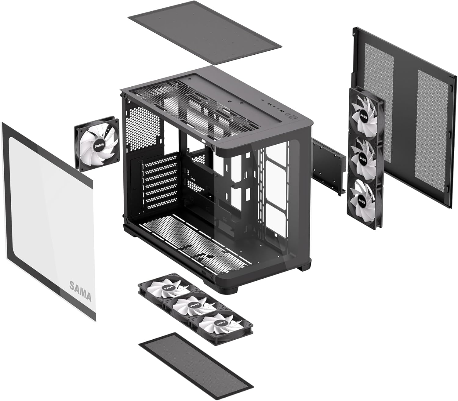 SAMA V60 Mid Tower PC Case, Curved Tempered Glass Panel -Black – G3XT ...
