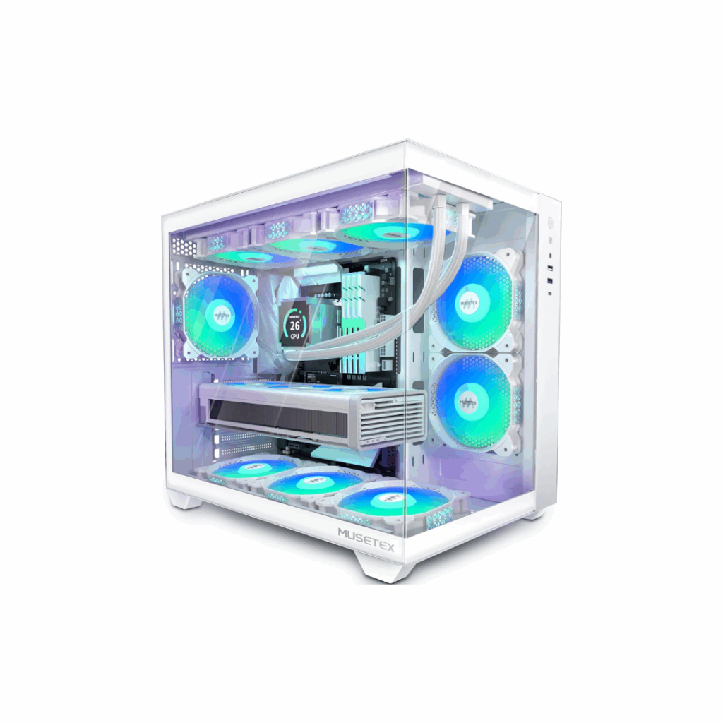 MUSETEX ATX PC Case, 6 PWM ARGB Fans Pre-Installed, 360MM RAD Support ...